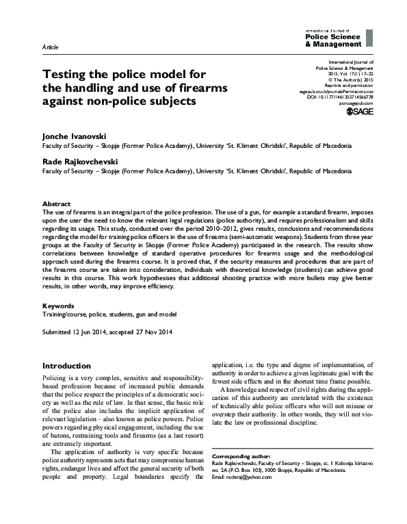 (PDF) Testing the police model for the handling and use of firearms ...