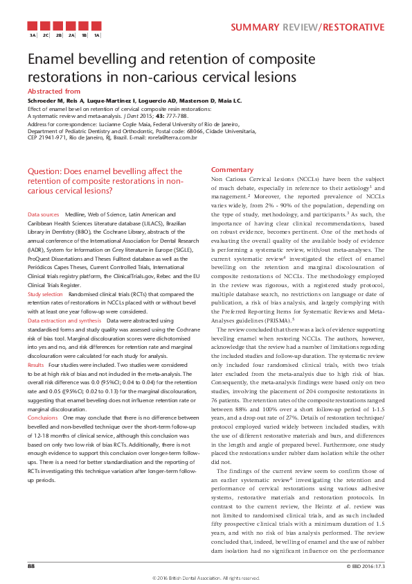 (PDF) Enamel bevelling and retention of composite restorations in non ...