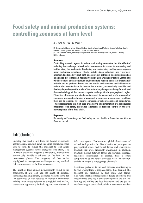 (PDF) Food safety and animal production systems : controlling zoonoses ...