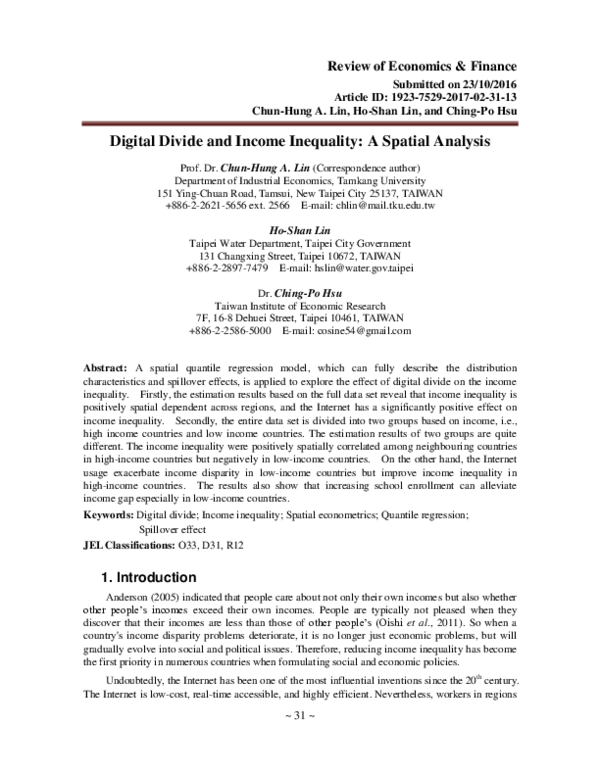 (PDF) Digital Divide and Income Inequality: A Spatial Analysis