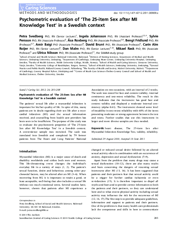 Pdf Psychometric Evaluation Of ‘the 25 Item Sex After Mi Knowledge