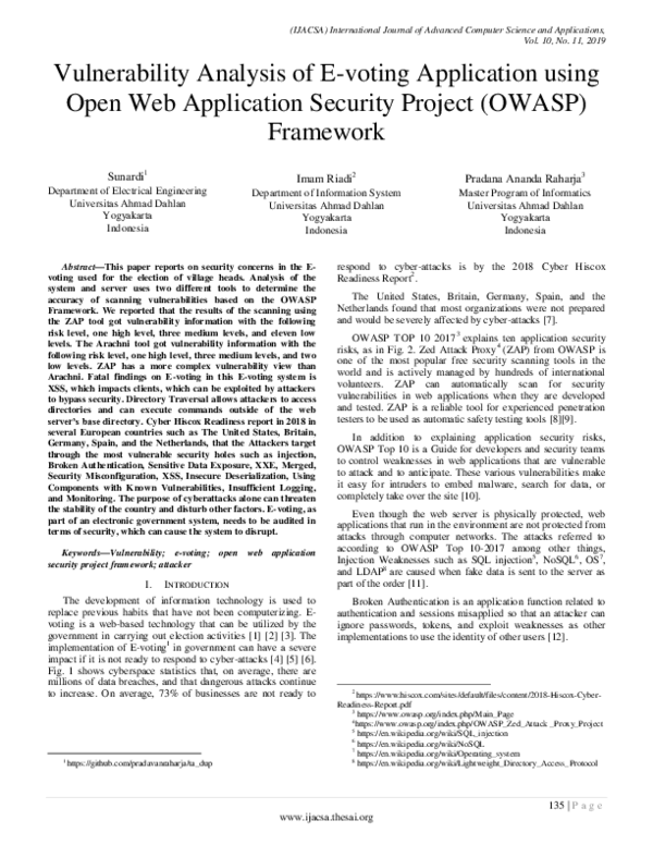 (PDF) Vulnerability Analysis of E-voting Application using Open Web Application Security Project ...