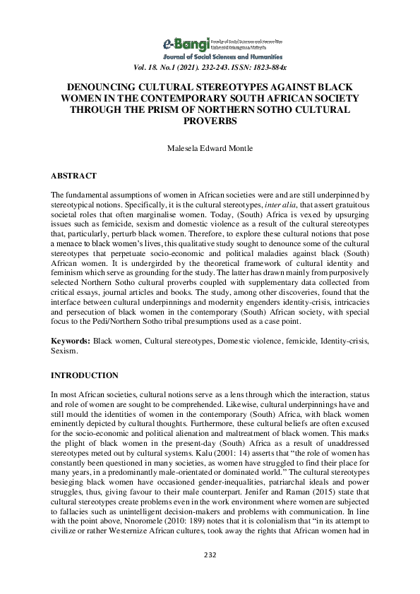 (PDF) Denouncing Cultural Stereotypes Against Black Women in the ...