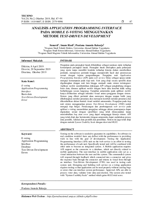 Pdf Analisis Application Programming Interface Pada Mobile E Voting Menggunakan Metode Test