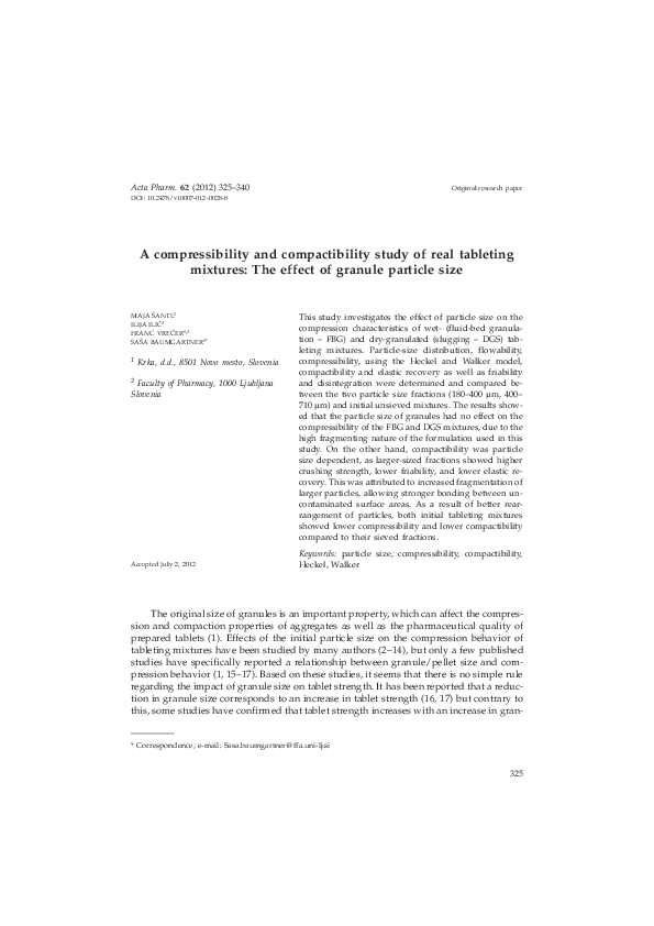 (PDF) A compressibility and compactibility study of real tableting ...
