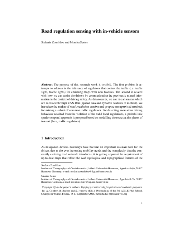 (PDF) Road regulation sensing with in-vehicle sensors