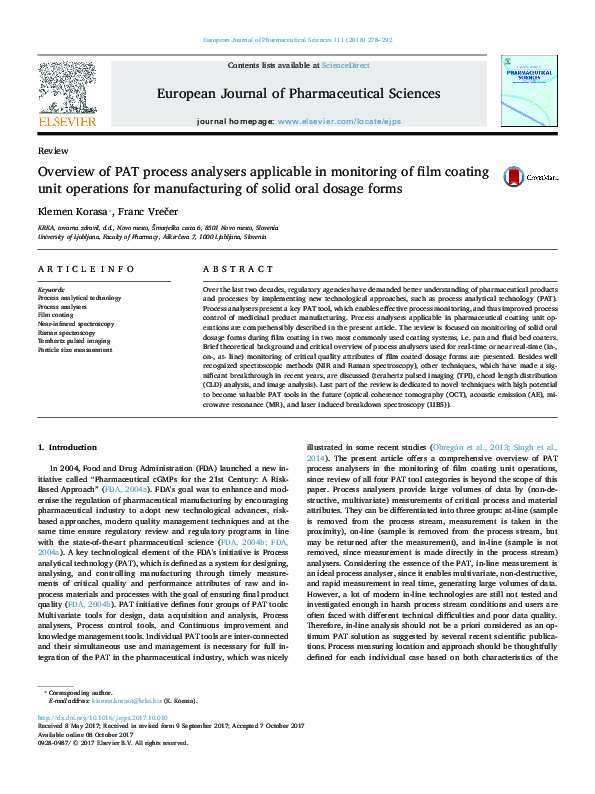 (PDF) Overview of PAT process analysers applicable in monitoring of ...