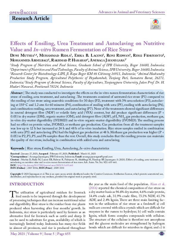 (PDF) Effects of Ensiling, Urea Treatment and Autoclaving on Nutritive ...