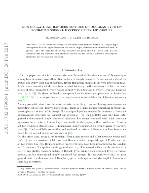 (PDF) Non-Berwaldian Randers metrics of Douglas type on four ...