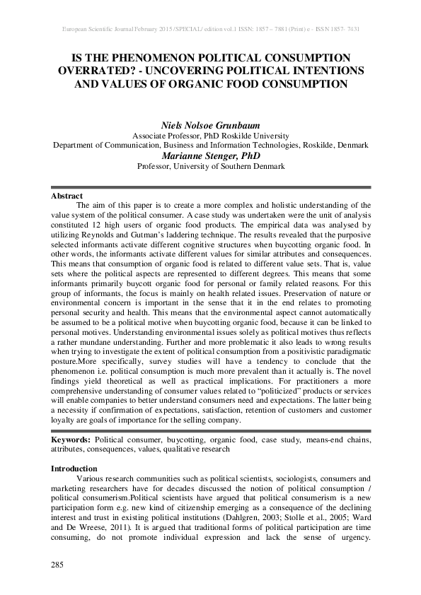 (PDF) Is the Phenomenon Political Consumption Overrated? - Uncovering ...