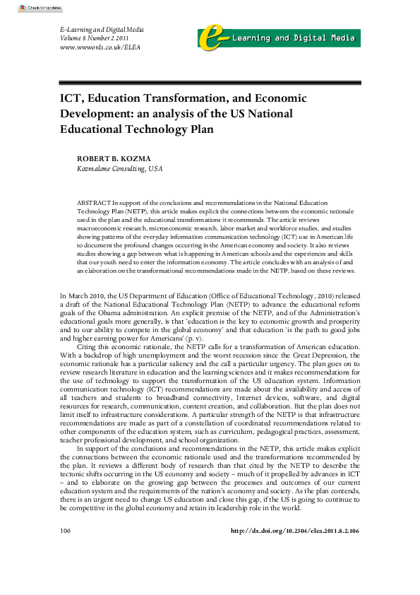 (PDF) ICT, Education Transformation, and Economic Development: An Analysis of the US National ...