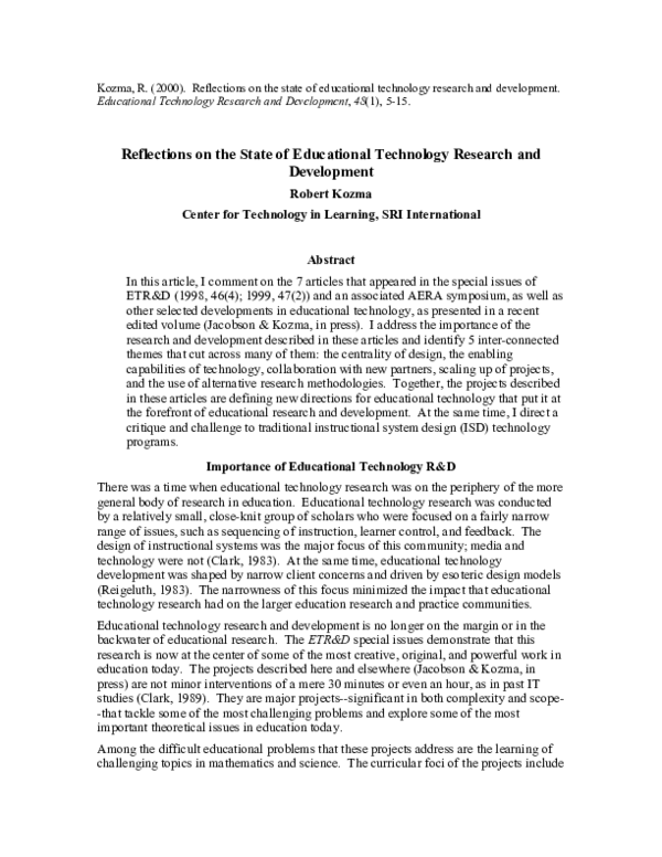 (PDF) Reflections on the state of educational technology research and ...