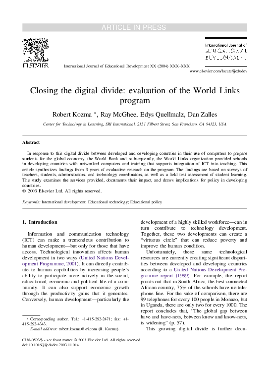 (PDF) Closing the digital divide: evaluation of the World Links program