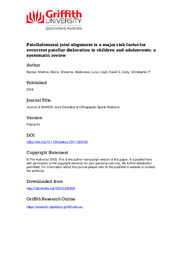 (PDF) Patellofemoral joint alignment is a major risk factor for ...
