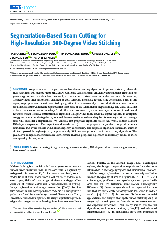 (PDF) Segmentation-Based Seam Cutting for High-Resolution 360-Degree Video Stitching
