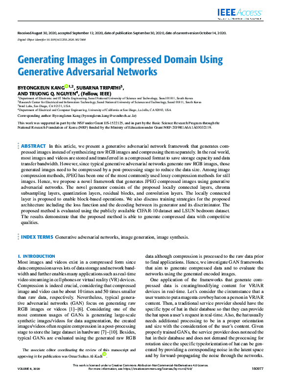 Pdf Generating Images In Compressed Domain Using Generative