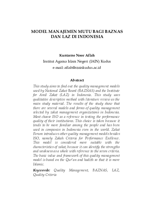 (PDF) Model Manajemen Mutu Bagi BAZNAS Dan LAZ Di Indonesia