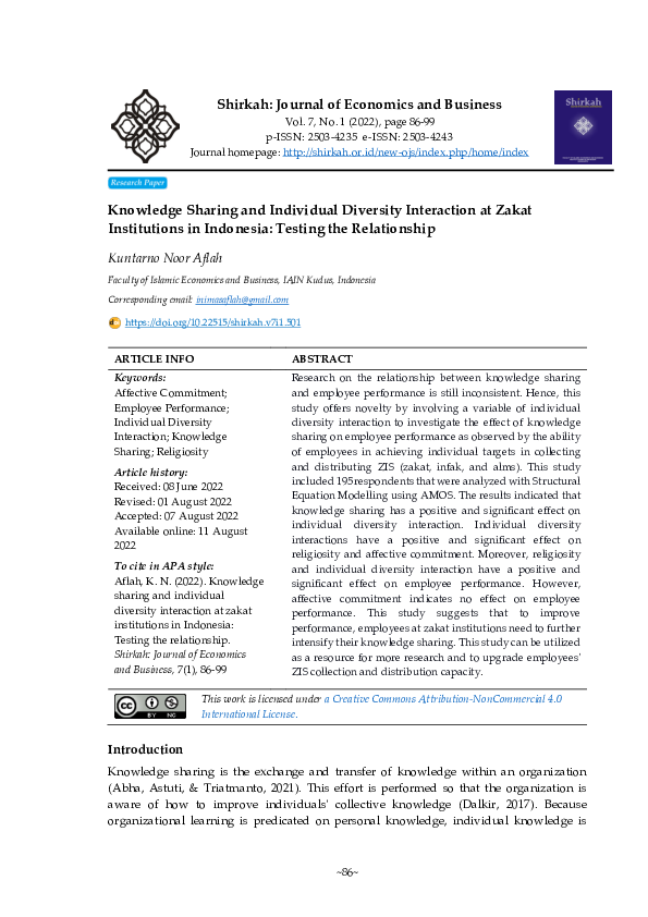 (PDF) Knowledge Sharing and Individual Diversity Interaction at Zakat Institutions in Indonesia ...