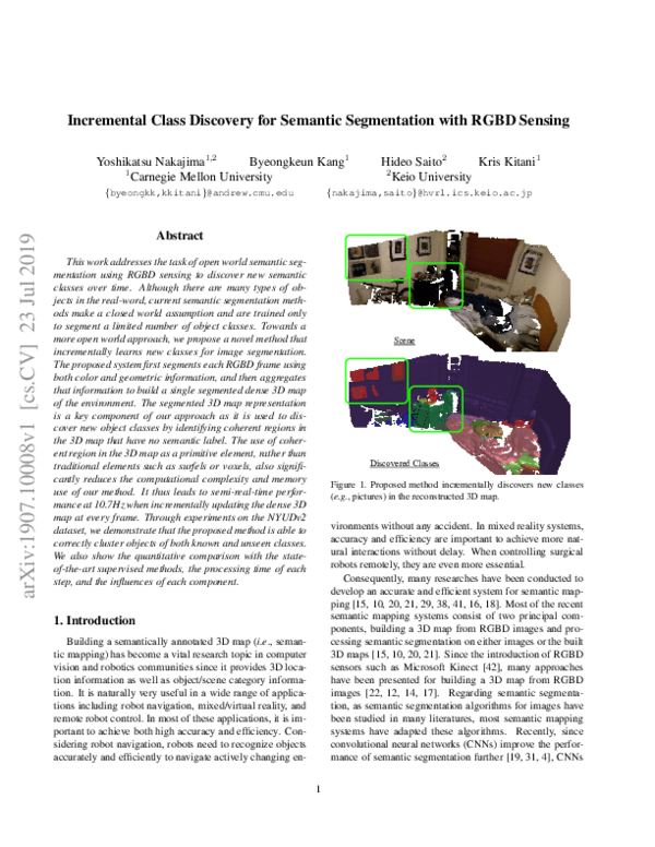 Incremental Class Discovery for Semantic Segmentation With RGBD Sensing