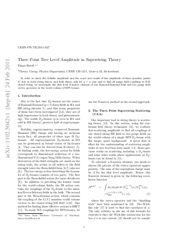 (PDF) Three Point Tree Level Amplitude in Superstring Theory