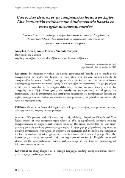 (PDF) Corrección de errores en comprensión lectora en inglés : una instrucción teóricamente ...