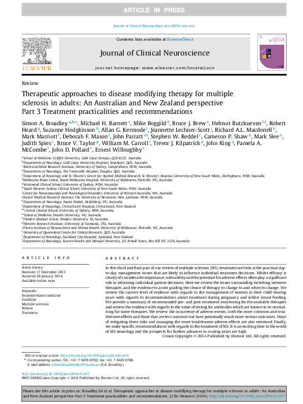 (PDF) Therapeutic approaches to disease modifying therapy for multiple ...