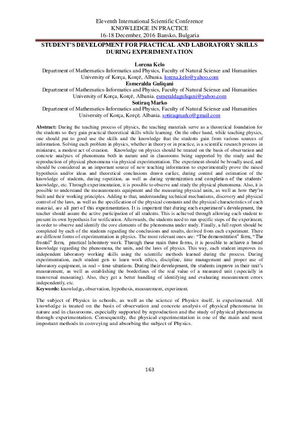 (PDF) Student’s Development for Practical and Laboratory Skills During ...