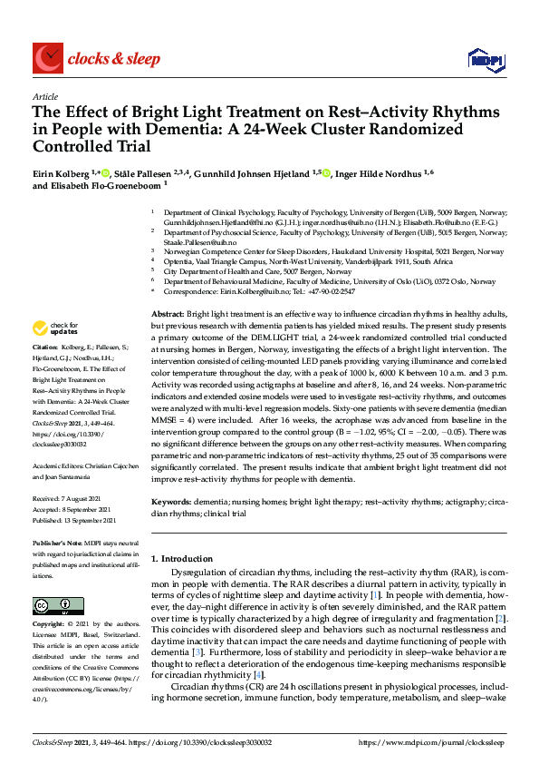 (PDF) The Effect of Bright Light Treatment on Rest–Activity Rhythms in ...