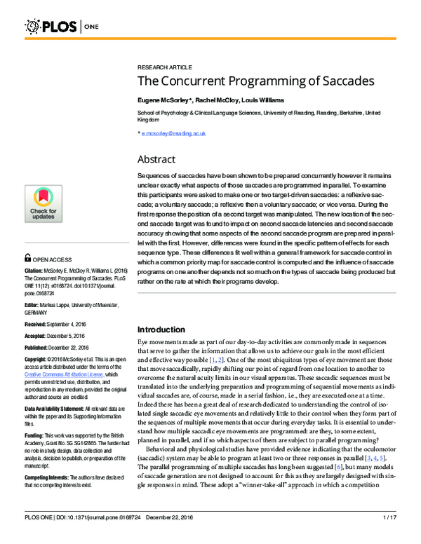 (PDF) The Concurrent Programming of Saccades