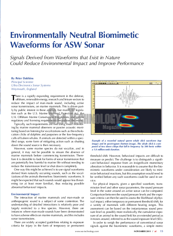 Environmentally Neutral Biomimetic Waveforms for ASW Sonar Signals ...