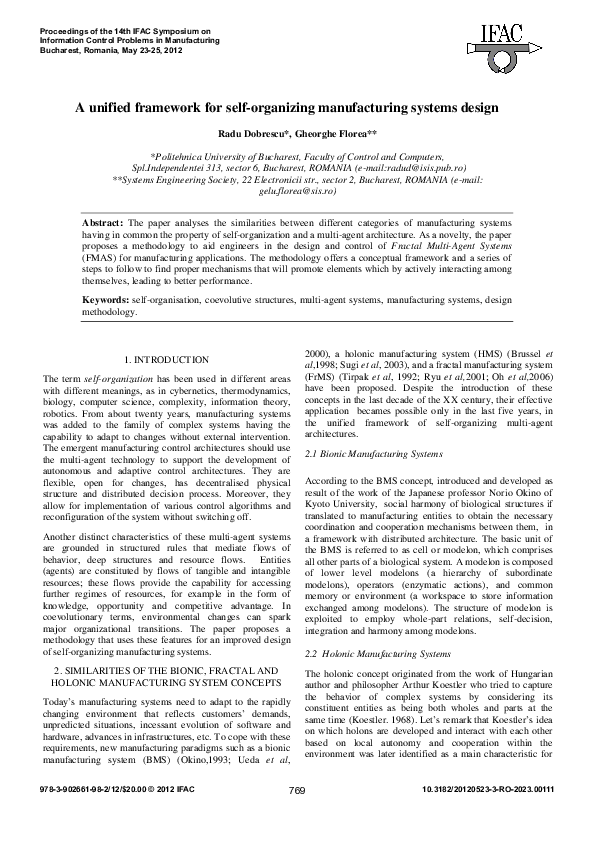 (PDF) A unified framework for self-organizing manufacturing systems design