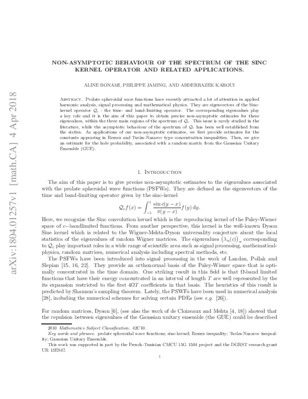 (PDF) Non-Asymptotic behaviour of the spectrum of the Sinc Kernel ...