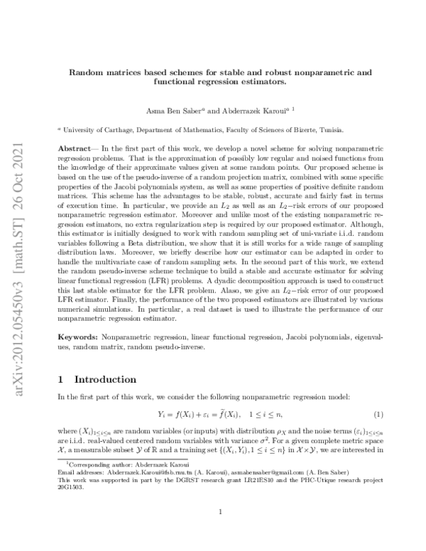 (PDF) Random matrices based schemes for stable and robust nonparametric and functional ...