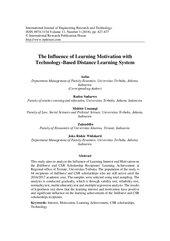 (PDF) The Influence of Learning Motivation with Technology-Based ...