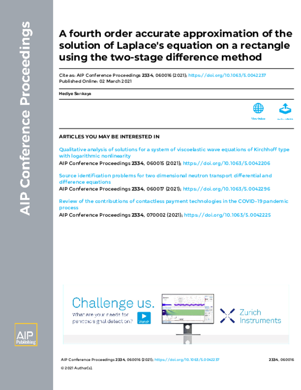 (PDF) A fourth order accurate approximation of the solution of Laplace's equation on a rectangle ...