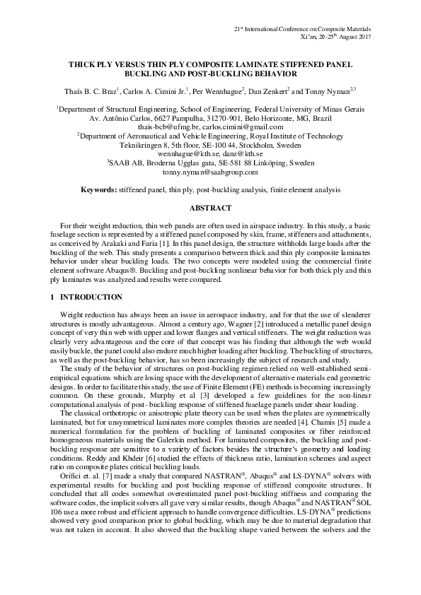 Pdf Thick Ply Versus Thin Ply Composite Laminate Stiffened Panel Buckling And Post Buckling 