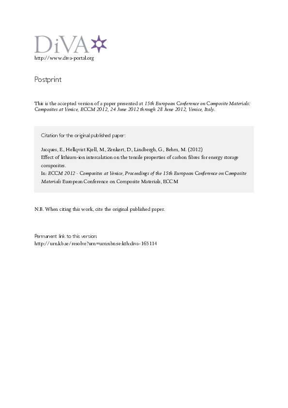 Pdf Effect Of Lithium Ion Intercalation On The Tensileproperties Of Carbon Fibres For Energy