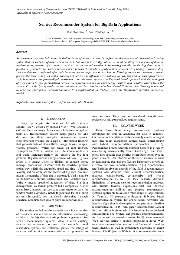 (PDF) Service Recommender System for Big Data Applications