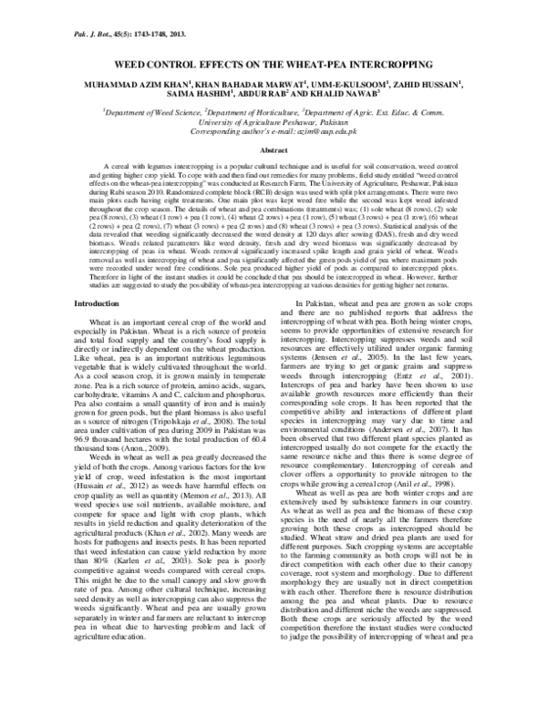 (PDF) Weed control effects on the wheat-pea intercropping
