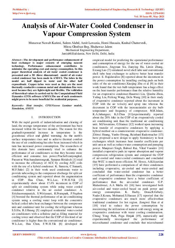 (PDF) Analysis of Air-Water Cooled Condenser in Vapour Compression System