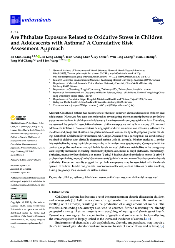 (PDF) Are Phthalate Exposure Related to Oxidative Stress in Children ...