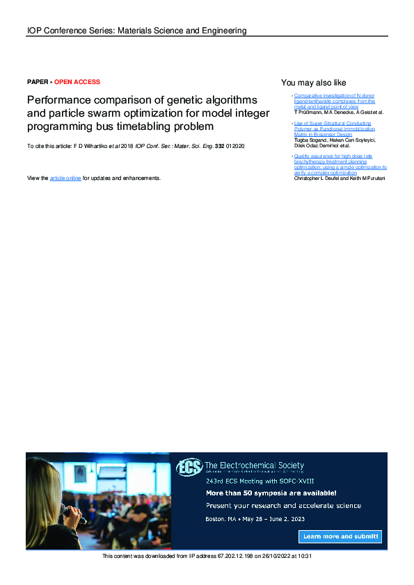 (PDF) Performance comparison of genetic algorithms and particle swarm optimization for model ...