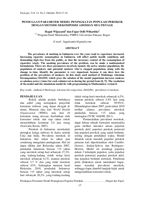 (PDF) Pendugaan Parameter Model Peningkatan Populasi Perokok Dengan Metode Dekomposisi Adomian ...