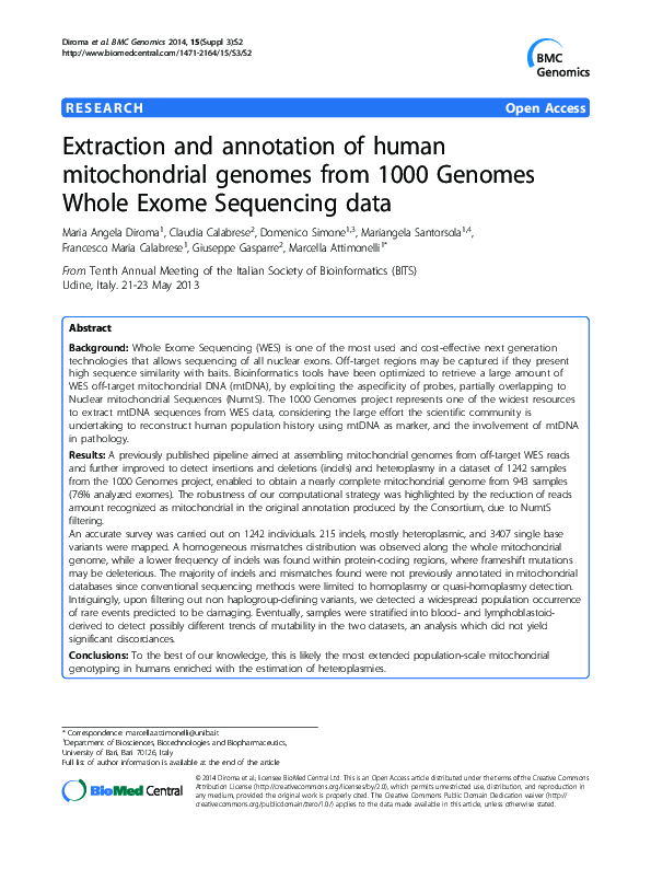 (PDF) Extraction and annotation of human mitochondrial genomes from ...