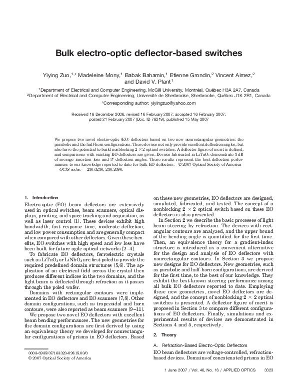(PDF) Bulk electro-optic deflector-based switches