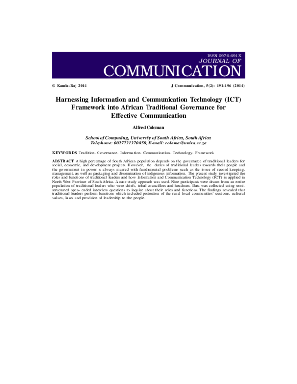 (PDF) Harnessing Information and Communication Technology (ICT ...