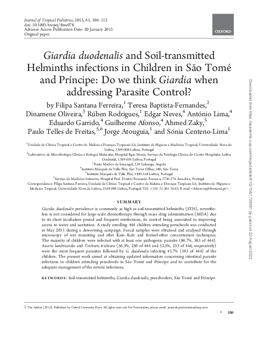 (PDF) Giardia duodenalis and Soil-transmitted Helminths infections in ...