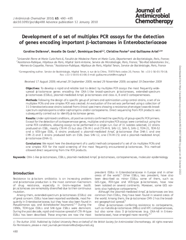(PDF) Development of a set of multiplex PCR assays for the detection of genes encoding important ...
