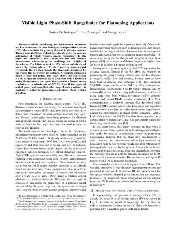 (PDF) Visible light phase-shift rangefinder for platooning applications