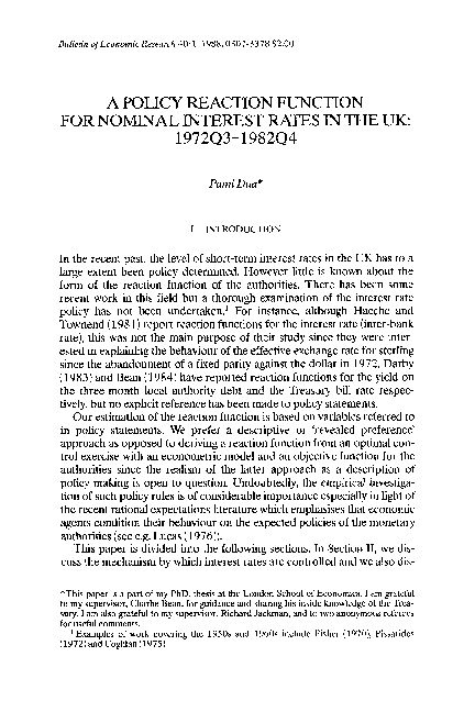 (PDF) A Policy Reaction Function for Nominal Interest Rates in the Uk ...